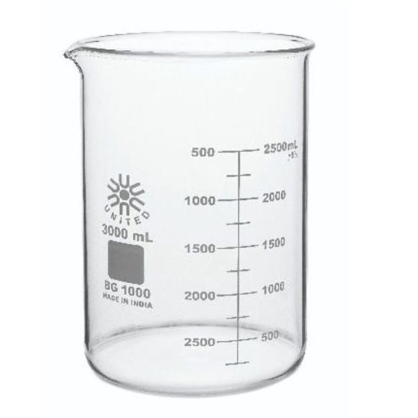 United Scientific 3000 ml Beakers, Low Form, Borosilicate Glass BG1000 ...