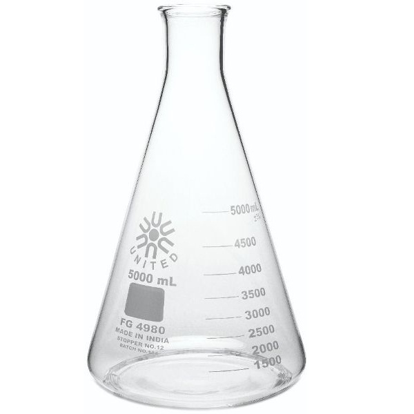 United Scientific 5000 ml Erlenmeyer Flasks, Narrow Mouth, Borosilicate Glass FG4980-5000