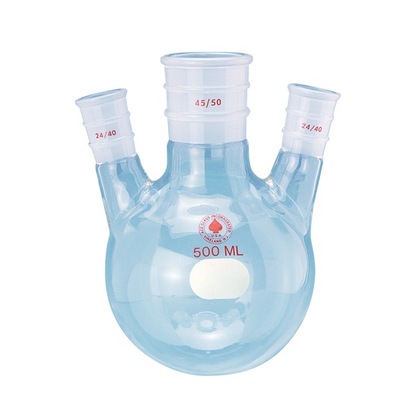 Ace Glass Flask, Round, Three Neck, 500ml, 19/22 Center, 19/22 Sides 9465-29