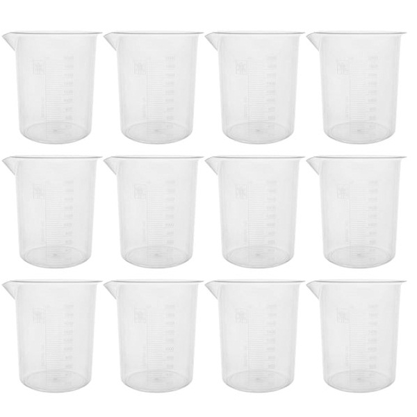 Eisco 12PK Plastic Beakers, 2000ml - Polypropylene - Raised Graduations CH0137FF
