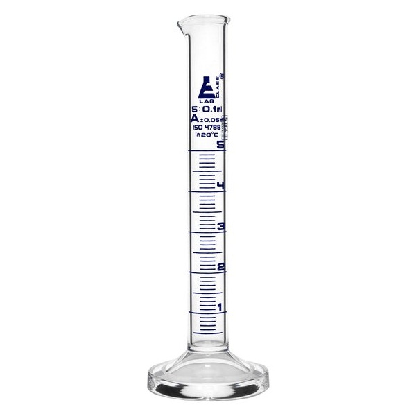 Eisco Graduated Cylinder, 5ml - Class A - Blue Graduations, Round Base CH0344H