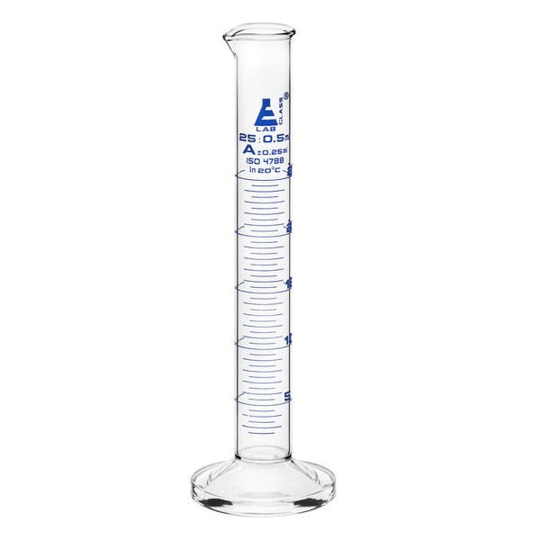 Eisco Graduated Cylinder, 25ml - Class A - Blue Graduations, Round Base CH0344J