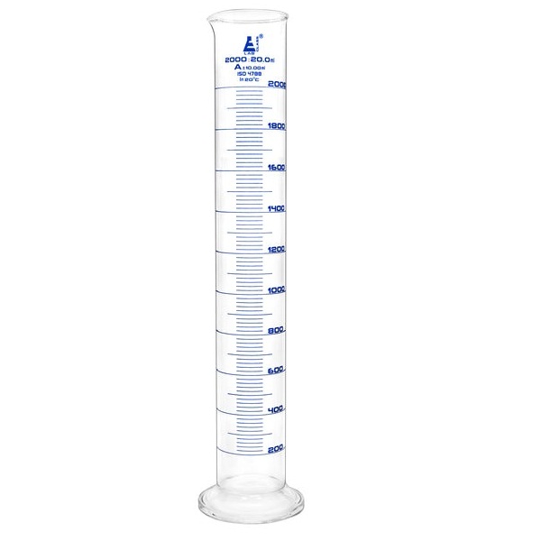 Eisco Graduated Cylinder, 2000ml - Class A - Blue Graduations, Round Base CH0344P