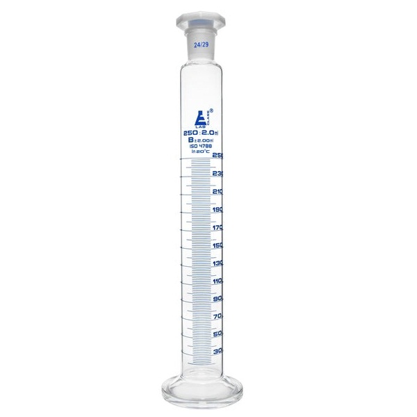 Eisco Measuring Cylinder, 250ml Class B - 24/29 Polypropylene Stopper Round Base Eisco Labs CH0348E