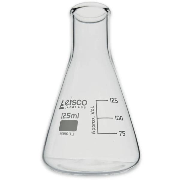 Eisco 125mL Conical Flask, Narrow Neck, Borosilicate Glass Ideal for Mixing Solutions CH0424D01