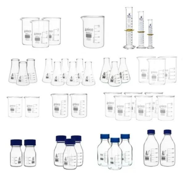 Eisco 42 Piece Lab Glass Starter Set Borosilicate Glass Beakers, Reagent Bottles CH202409