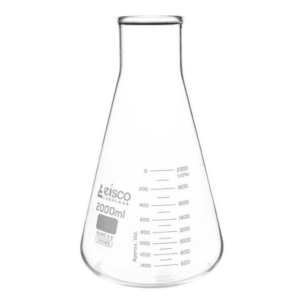 Eisco Erlenmeyer Flask, 2000mL Wide Neck ASTM, Dual Graduated Scale Borosilicate Glass CH2145