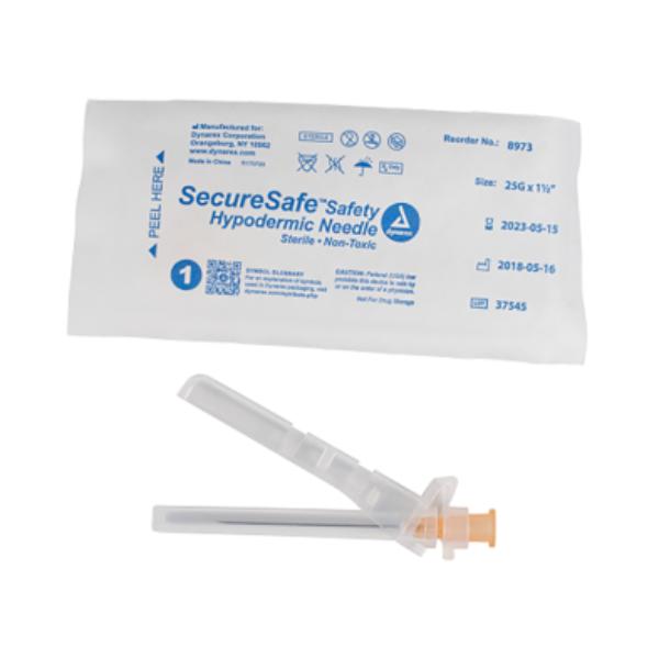 Dynarex Securesafe Safety Hypodermic Needle 25g 1 1 2 Needle 10 100