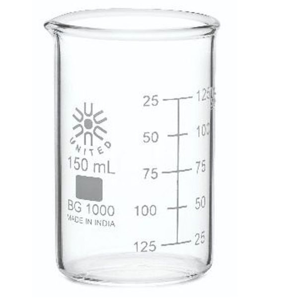 United Scientific 150 ml Beakers, Low Form, Borosilicate Glass BG1000-150