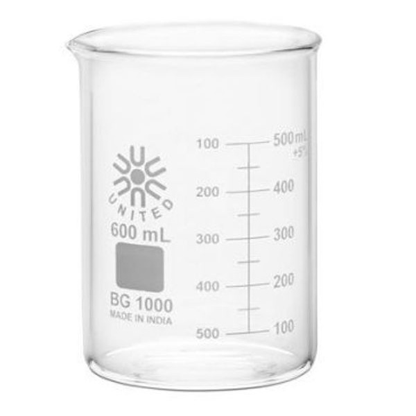 United Scientific 600 ml Beakers, Low Form, Borosilicate Glass BG1000-600