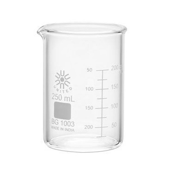 United Scientific 250 ml Beakers, Low Form, Heavy Duty BG1003-250-CASE