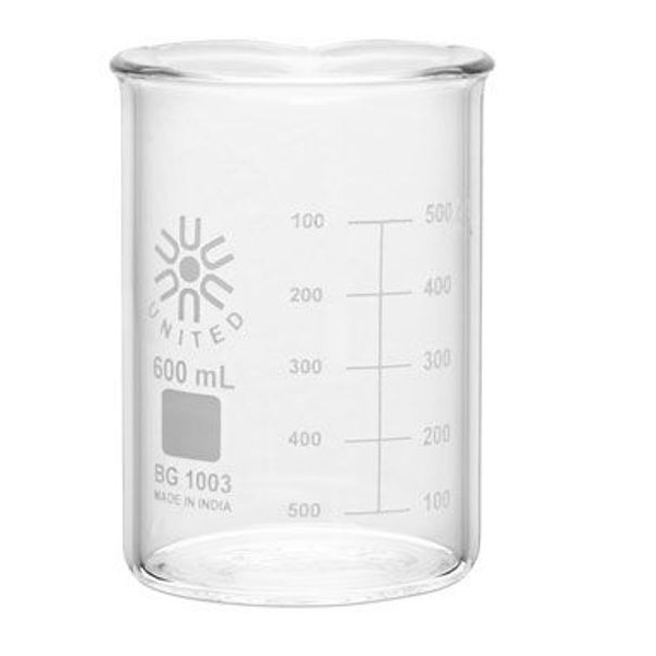 United Scientific 600 ml Beakers, Low Form, Heavy Duty BG1003-600-CASE