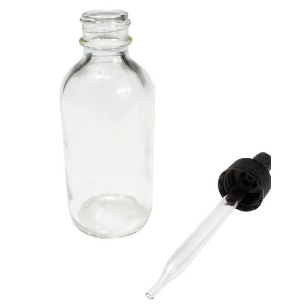 United Scientific 2 oz Bottles with Dropper, Boston Round, Flint Glass ...