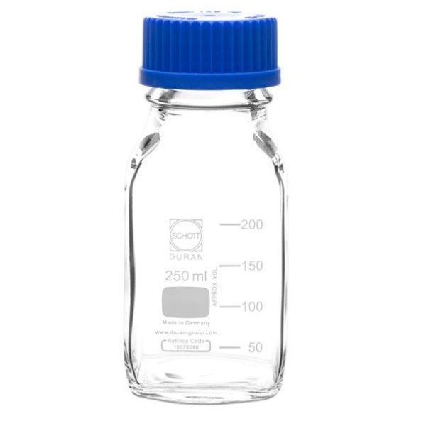United Scientific 250 ml Media / Storage Bottles, Square, Borosilicate ...