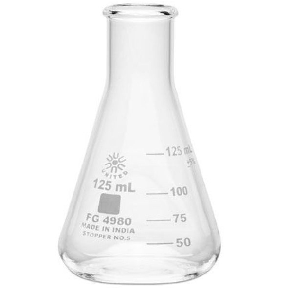 United Scientific 125 ml Erlenmeyer Flasks, Narrow Mouth, Borosilicate ...