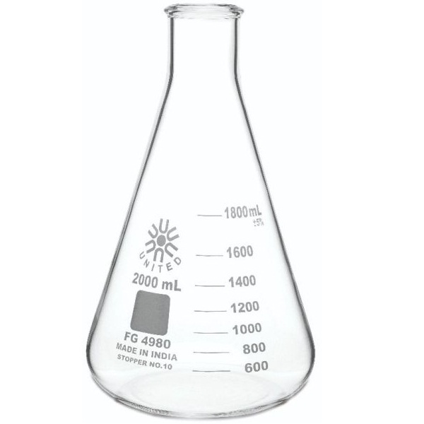 United Scientific 2000 ml Erlenmeyer Flasks, Narrow Mouth, Borosilicate ...