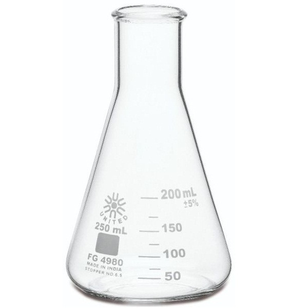 United Scientific 250 ml Erlenmeyer Flasks, Narrow Mouth, Borosilicate ...