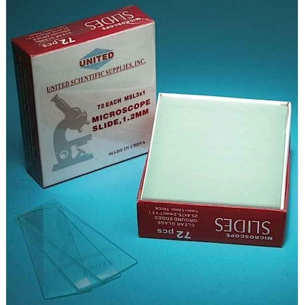 United Scientific 3" x 1" Microscope Slides, Glass, Plain, PK/72 MSL3X1