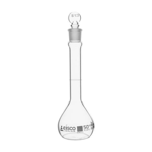Eisco 50ml Volumetric Flask Class A, ASTM - Single, White Graduation ...