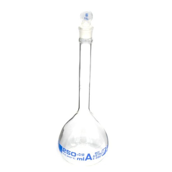 Eisco 250ml Volumetric Flask Class A, ASTM - Glass Stopper - Blue ...