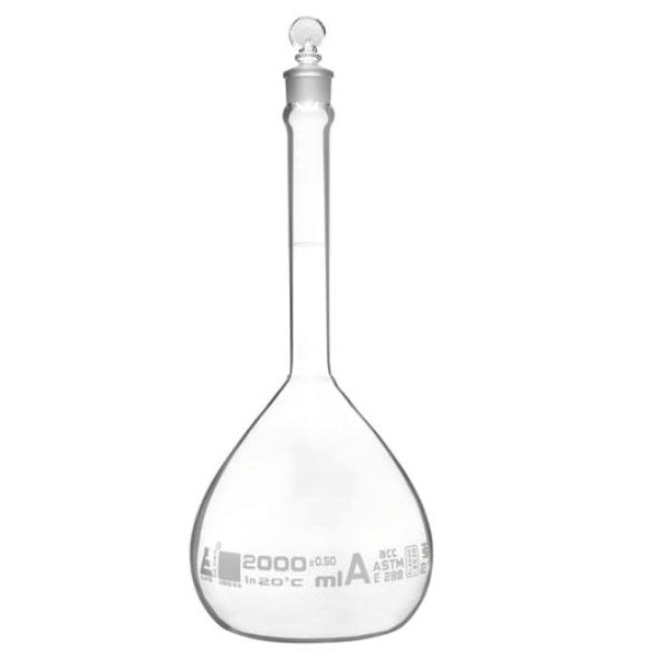 Eisco 2000ml Volumetric Flask Class A ASTM - Glass Stopper - White ...