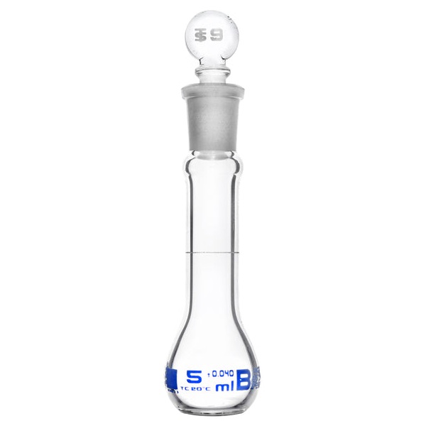 Eisco 5ml Volumetric Flask ASTM, Class B #9 Glass Stopper - Blue ...