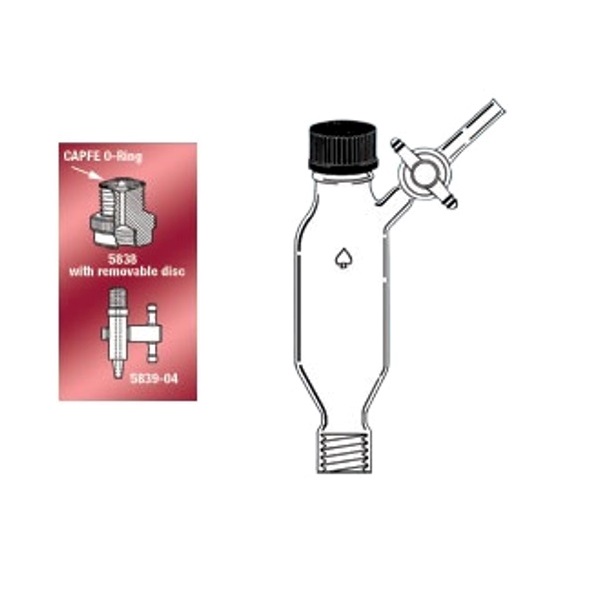 Ace Glass 20ml Gl14 Top #15 Bottom Vessel, 2mm Bore PTFE Stopcock Side ...