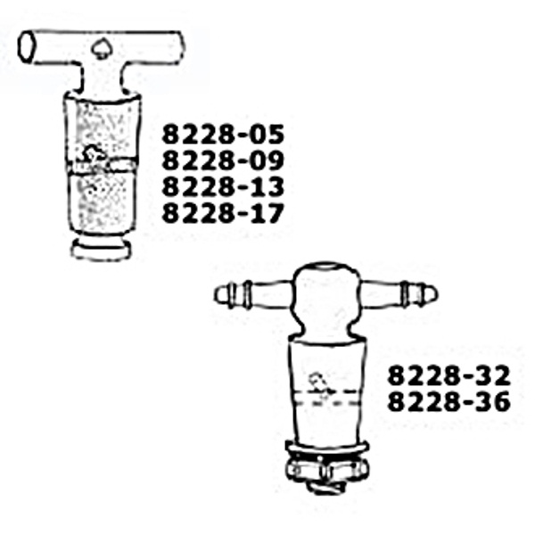 Ace Glass Plug, Stopcock, Glass, 2mm T-Bore, 12/30 8228-07