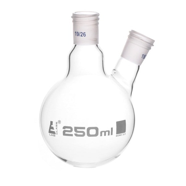 Eisco Distillation Flask with 19/26 Joints, 250ml Capacity, Two Necks ...