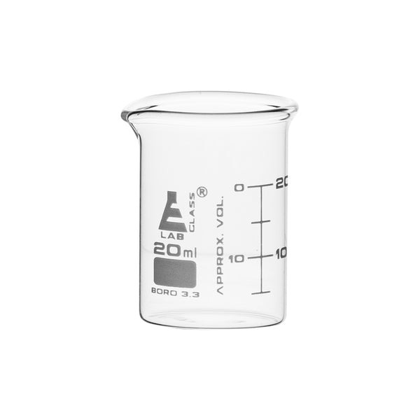 Eisco Beaker, 20mL - ASTM - Low Form with Spout - Dual Scale, White ...