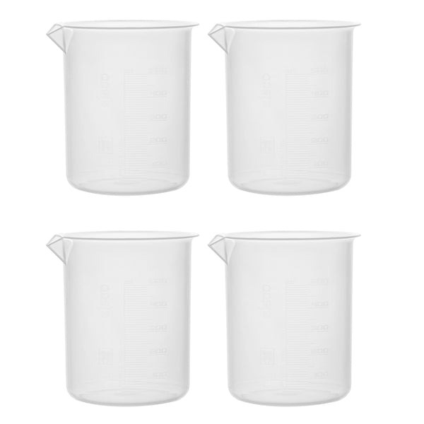 Eisco 4PK Plastic Beakers, 500ml - Polypropylene - Raised Graduations ...