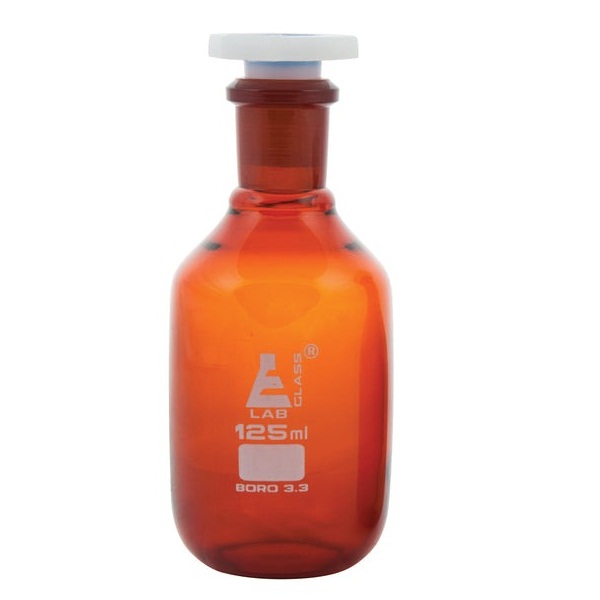 Eisco Labs 125ml Amber Reagent Bottle, Narrow Mouth with Acid Proof ...
