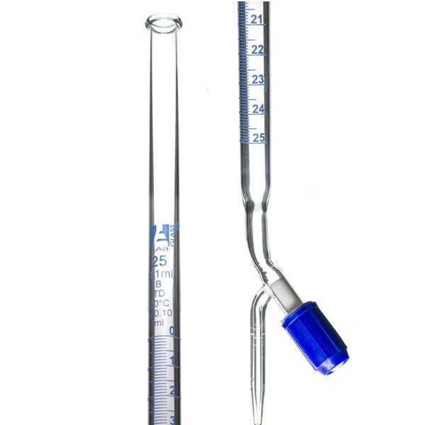Eisco Class B 25mL Borosilicate Burette - 0.1mL Graduations - PTFE (No ...