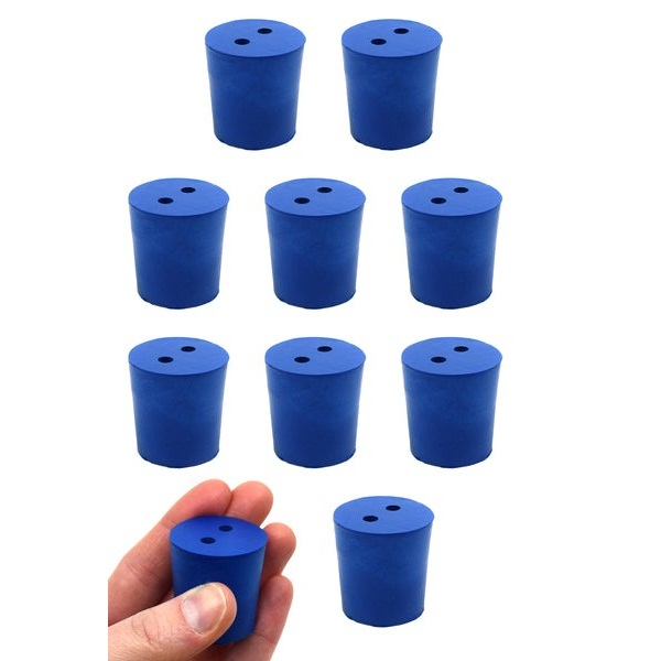 Eisco Neoprene Stoppers 2 Holes - Blue - Size: 27mm Bottom, 31mm Top ...