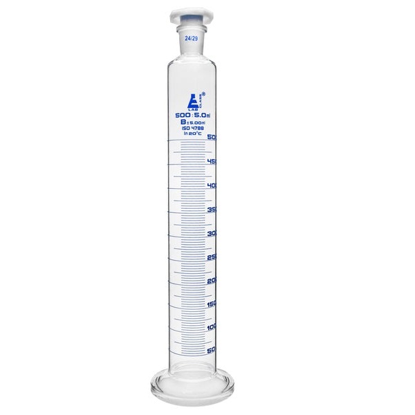 Eisco Measuring Cylinder, 500ml Class B - 24/29 Polypropylene Stopper ...