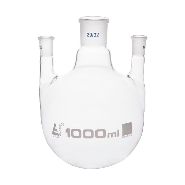 Eisco Distilling Flask, 1000ml - 3 Parallel Necks, 29/32 Center, 14/23 ...