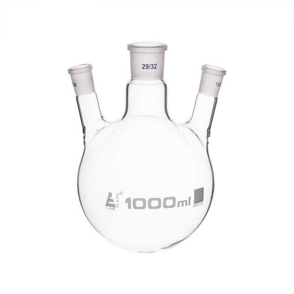 Eisco Distilling Flask, 1000ml - 3 Angled Necks, 29/32 Center, 19/26 ...