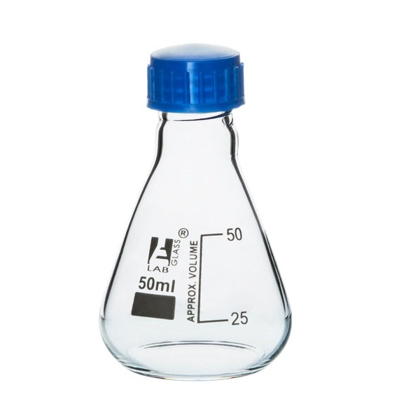 Eisco Erlenmeyer Flask, 50ml - Borosilicate Glass With PTFE Screw Cap ...