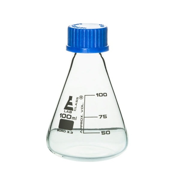 Eisco Erlenmeyer Flask 100ml - Borosilicate Glass With PTFE Screw Cap ...