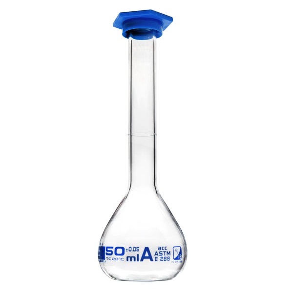 Eisco Volumetric Flask, 50ml - Class A, ASTM - Snap Cap, Tolerance ±0 ...