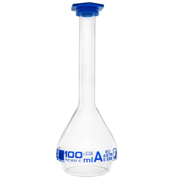 Eisco Volumetric Flask, 100ml - Class A, ASTM - Snap Cap, Tolerance ±0 ...