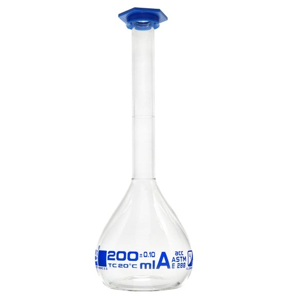 Eisco Volumetric Flask, 200ml - Class A, ASTM - Snap Cap, Tolerance ±0 ...