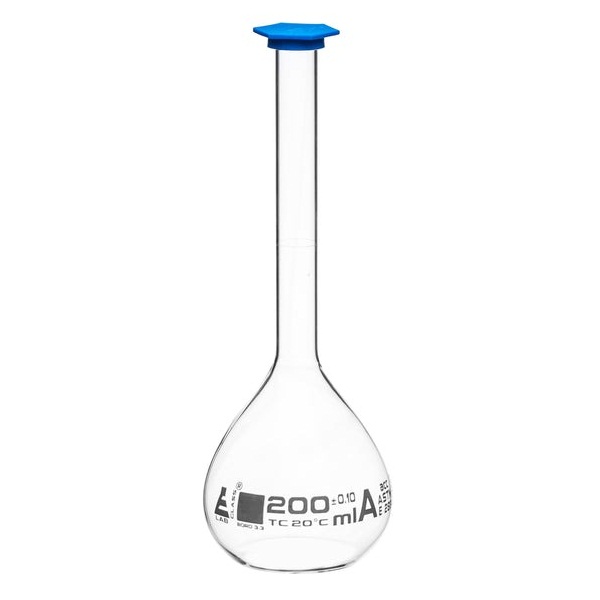 Eisco Volumetric Flask, 200ml - Class A, ASTM - ±0.120ml - Blue Snap ...