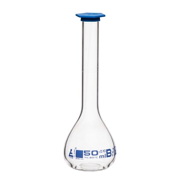 Eisco Volumetric Flask, 50ml - Class B, ASTM, ±0.10ml - Blue Snap Cap ...