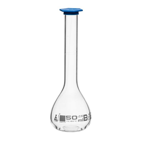 Eisco Volumetric Flask, 50ml - Class B, ASTM - Blue Snap Cap CH0444AWT