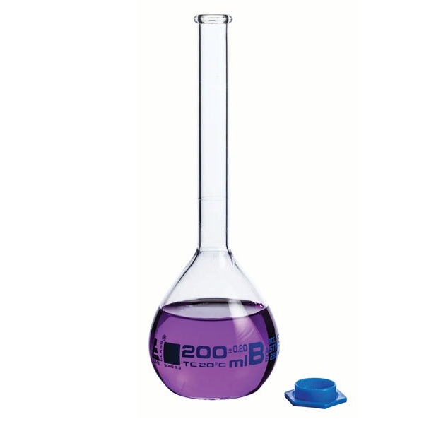 Eisco Volumetric Flask, 200ml - Class B, ASTM - Snap Cap - Blue ...