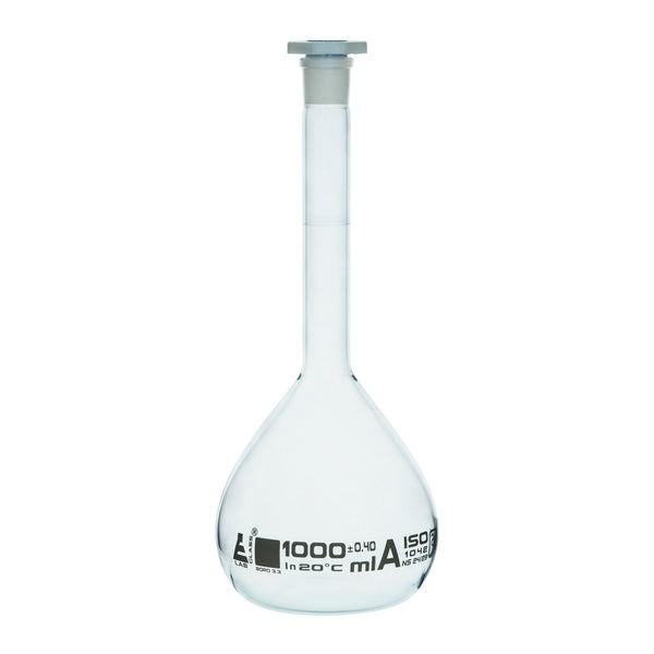Eisco Volumetric Flask 1000ml Class A - 24/29 Polyethylene, Tolerance ± ...