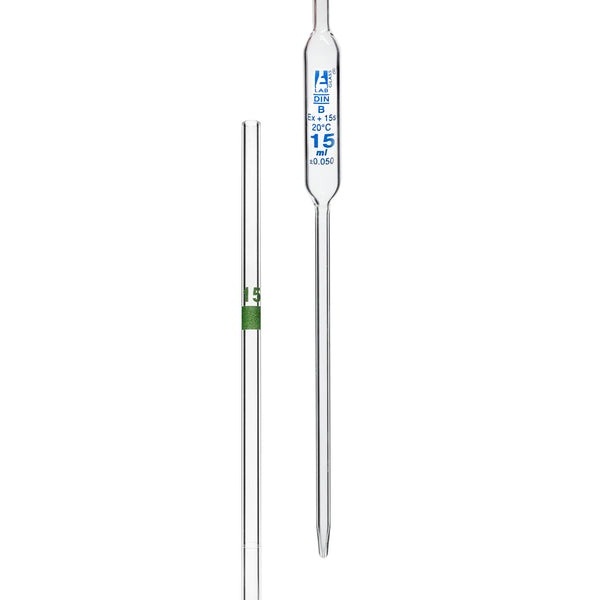 Eisco Bulb Form Pipette, 15ml - Class B, Tolerance ±0.050 - Color Code ...