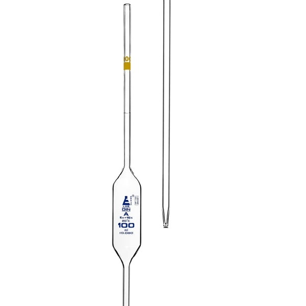 Eisco Volumetric Pipette, 100mL - Class A - Blue Markings - Yellow ...