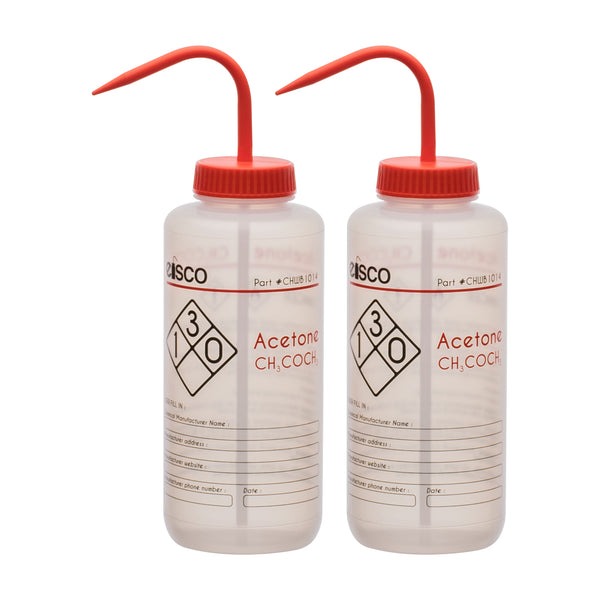 Eisco 2PK Performance Plastic Wash Bottle, Acetone, 1000 ml - Labeled ...